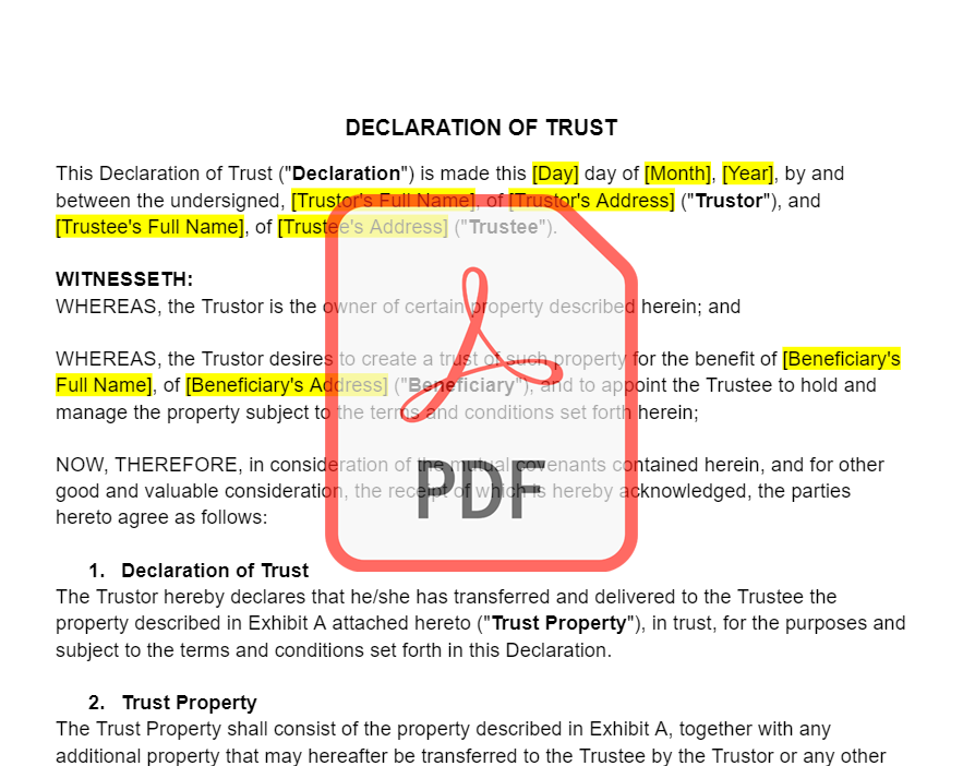 Declaration of Trust Template PDF and WORD | By Lawyers